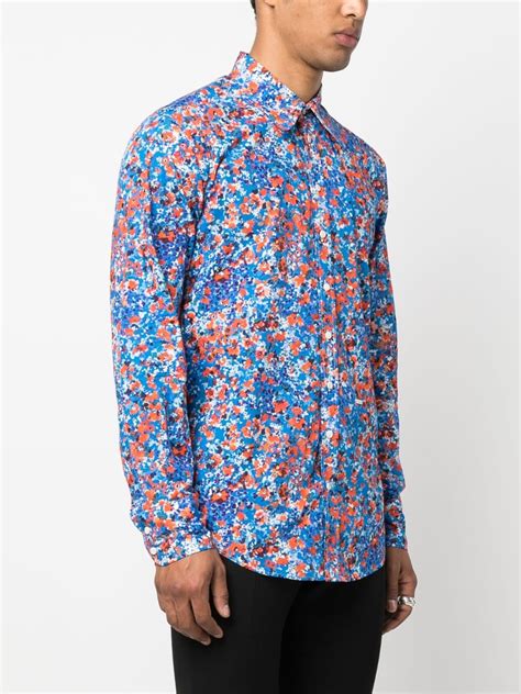 Dsquared2 Floral Print Cotton Shirt Blue Farfetch