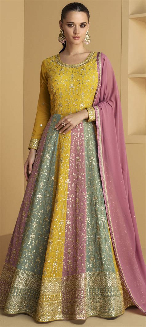 Engagement Mehendi Sangeet Wedding Multicolor Color Georgette Fabric