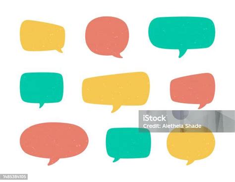 빈티지 말풍선 세트 그런 지 질감 텍스트 상자 프레임 복고풍 채팅 상자 메시지 상자 대화 템플릿 벡터 일러스트레이션 디자인 공란에 대한 스톡 벡터 아트 및 기타 이미지