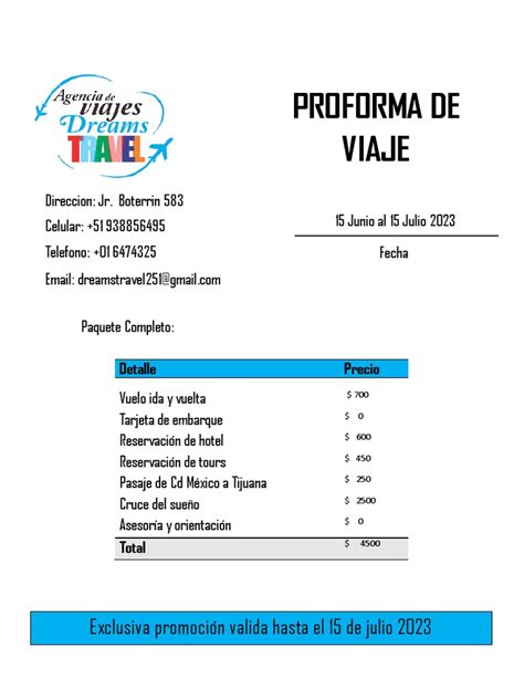 Proforma De Viaje 2023 Pdf