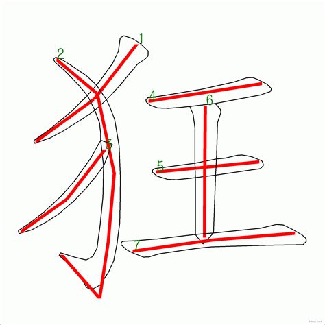 漢字 狂的筆畫順序 狂7劃 筆順字典