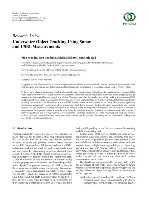 Pdf Underwater Object Tracking Using Sonar And Usbl Measurements