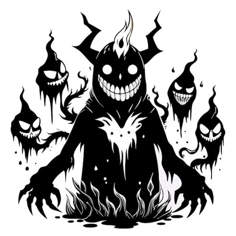 Monstros de sombras assustadores rostos sorridente em ilustração em