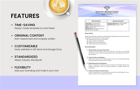 Web Design Quotation Template In Google Sheets Excel Apple Numbers Pages Word PDF Google