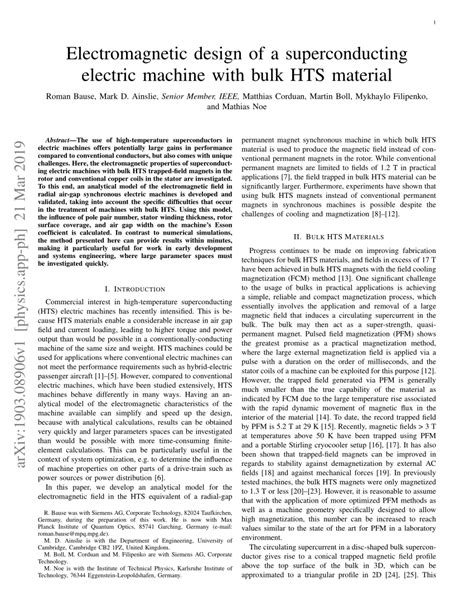 Pdf Electromagnetic Design Of A Superconducting Electric Machine With Bulk Hts Material