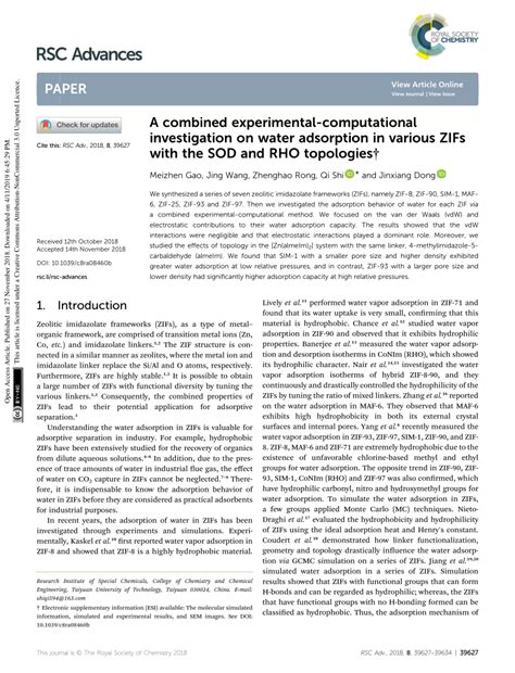 Pdf A Combined Experimental Computational Investigation On Water