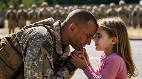 Emotional Soldier Saying Farewell To His Daughter Premium Ai