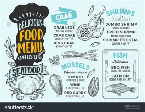 Seafood Menu Template Restaurant Vector Illustration Stock Vector