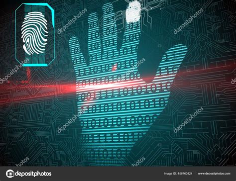 Binary Coding Human Hand Print Microprocessor Connections Blue