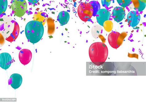 행복 한 타이포그래피 벡터 디자인입니다 생일 축하를 위한 템플릿입니다 호일 색종이와 반짝이 풍선 공휴일에 대한 스톡 벡터 아트 및 기타 이미지 Istock