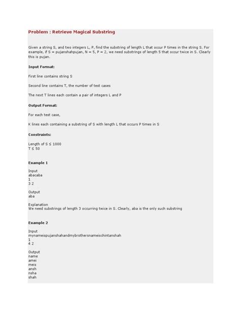 Problem Retrieve Magical Substring Input Format Pdf Prime Number