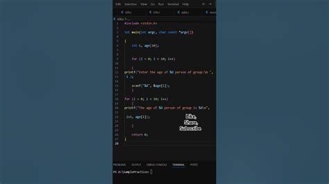 Basic Array Code In C Language In Vs Code Codequest Coding Clanguage Ytshorts Youtube