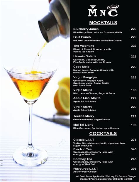 Menu Of Mocktail N Cocktail Restro Bar Dwarka Delhi Dineout
