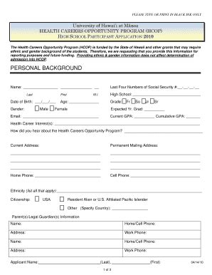 PLEASE TYPE OR PRINT IN BLACK INK ONLY University Of Hawai I At M Noa
