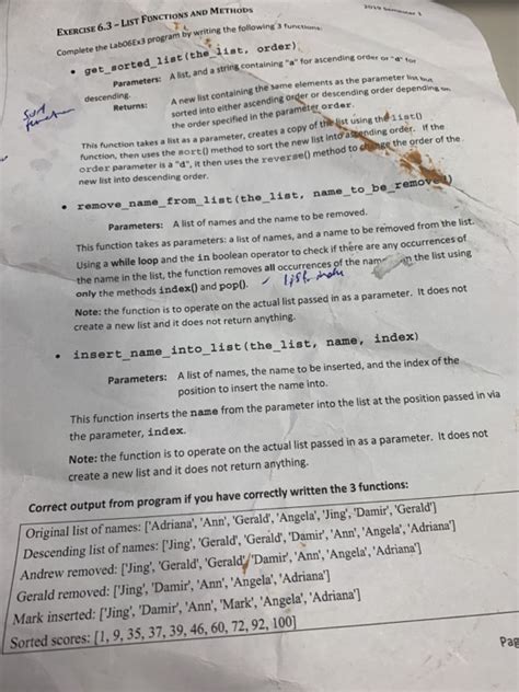 Solved List Functions And Methods Exercise 63 Complete The