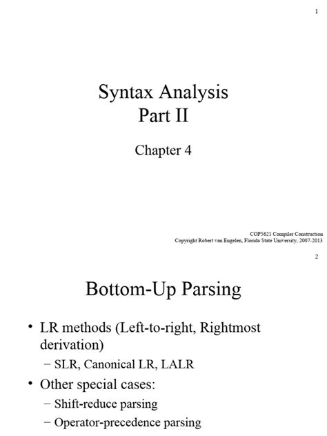 Syntax Analysis: COP5621 Compiler Construction | PDF | Mathematical Logic | Syntax (Logic)