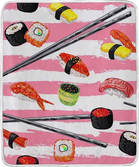 Hyjoy Cute Shrimp Sushi Carp Ocean Sea Food Japanese Striped Throw