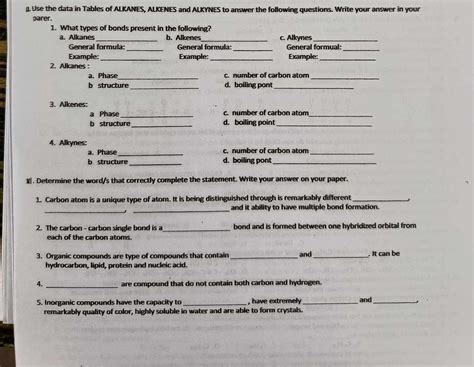 1 Use The Data In Tables Of ALKANES ALKENES StudyX