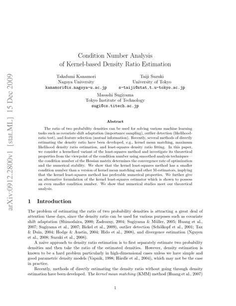 Condition Number Analysis Of Kernel Based Density Ratio Estimation Deepai