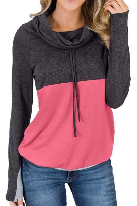Asvivid Womens Cowl Neck Sweatshirt Funny Colorblock Hoodie Casual