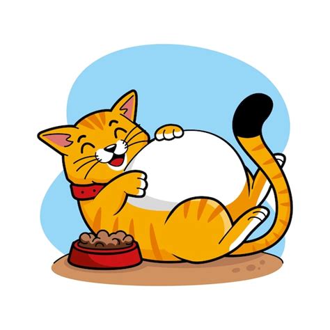 Ilustração de desenho animado de gato gordo desenhado à mão Vetor Premium
