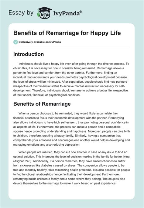 Benefits Of Remarriage For Happy Life 382 Words Essay Example