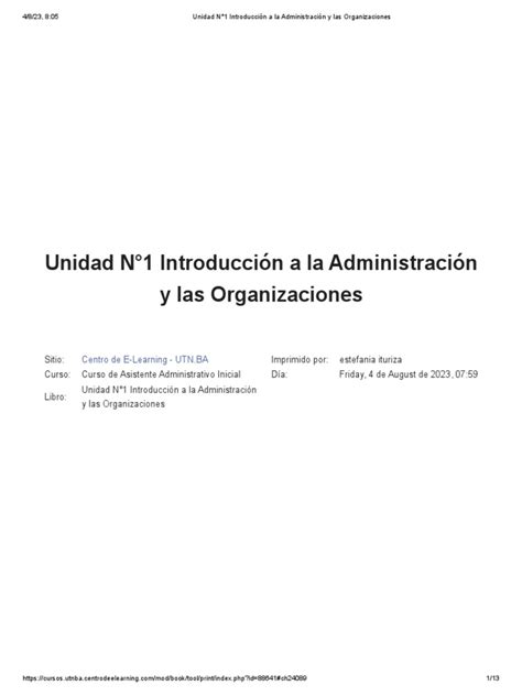 Unidad N°1 Introducción A La Administración Y Las Organizaciones Pdf