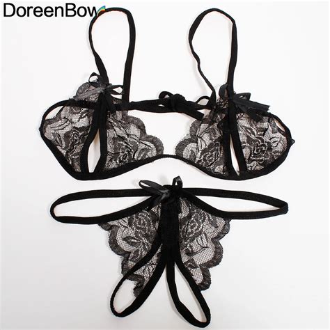 DoreenBow 스판덱스 직물 Bralette 섹시한 브라 팬티 세트 여성 레이스 란제리 속옷 세트 블랙 레드 색상 크기 S
