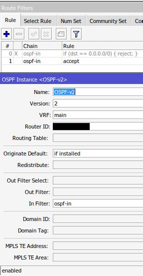 Ros7 Ospf Routes Inactive Forwarding Protocols Mikrotik Community Forum