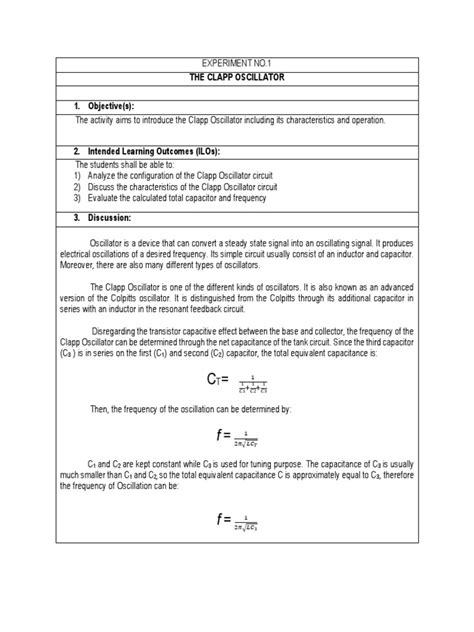 Experiment Ece Answer Sheet Pdf Electronic Oscillator Amplifier