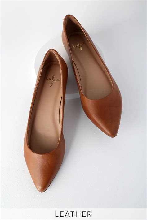 Lulus Cognac Flats Genuine Leather Flats Pointed Toe Flats