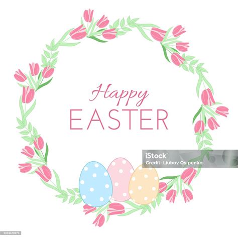 부활절 축제를 위한 장식 프레임 꽃 튤립 식물 달걀 봄 축하 행사를 위한 디자인 요소 초대장 카드 배너에 대 한 벡터 일러스트 레이 션 4월에 대한 스톡 벡터 아트 및 기타