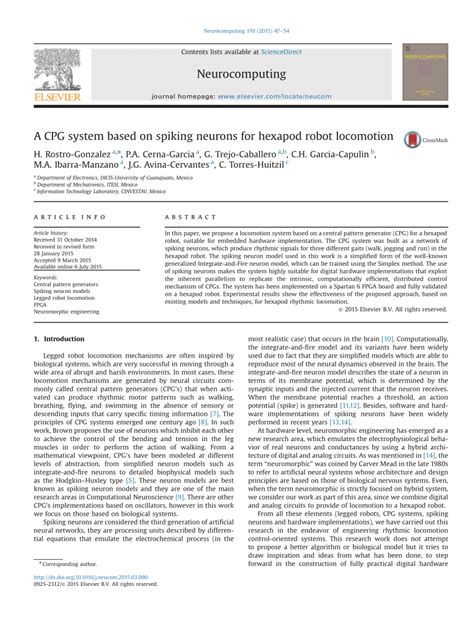 Pdf A Cpg System Based On Spiking Neurons For Hexapod Robot Locomotion