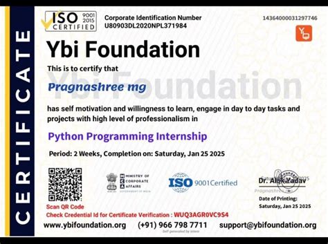 Python Programming Internship Ybifoundation Techskills