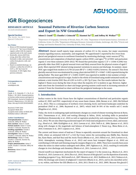 Pdf Seasonal Patterns Of Riverine Carbon Sources And Export In Nw Greenland