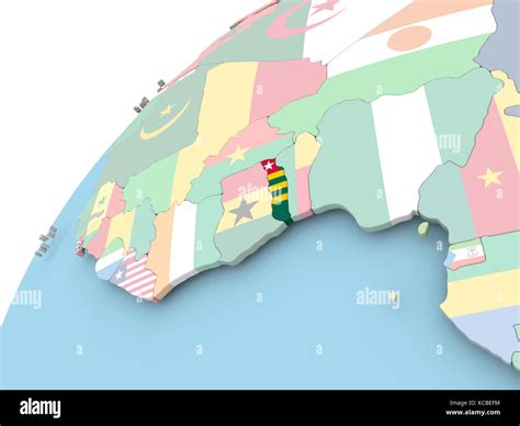 Map Of Togo On Political Globe With Embedded Flag 3d Illustration