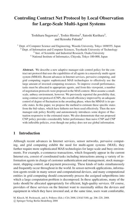 Pdf Controling Contract Net Protocol By Local Observation For Large Scale Multi Agent Systems