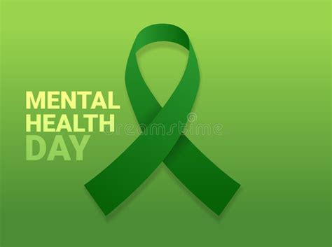 World Mental Health Day Awareness Month Banner With Green Ribbon Stock