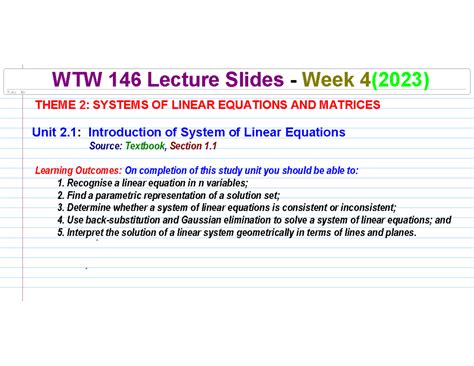 Wtw 146 Lecture Slides Week 42023 Theme 2 Systems Of Linear