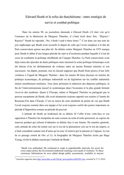 Edward Heath Et Le Refus Du Thatchérisme Entre Stratégie De Survie Et