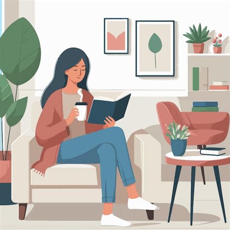 Premium Vector Vector Girl Is Reading A Book On The Sofa