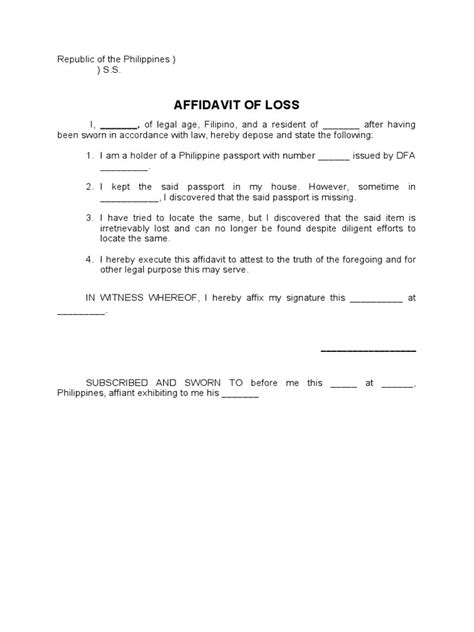Affidavit Loss Passport Pdf