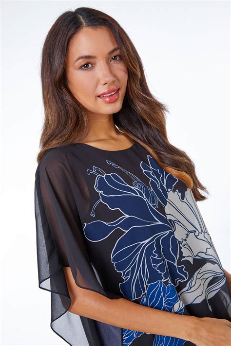 Floral Print Chiffon Overlay Jumpsuit In Blue Roman Originals Uk