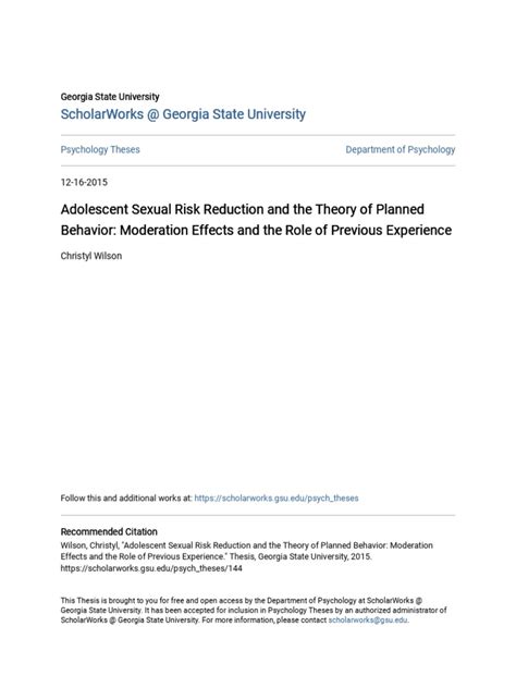 Adolescent Sexual Risk Reduction And The Theory Of Planned Behavi 2 Pdf Adolescence