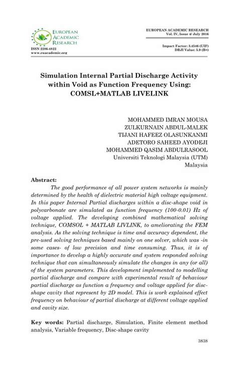 PDF Simulation Internal Partial Discharge Activity Within Euacademic Org UploadArticle