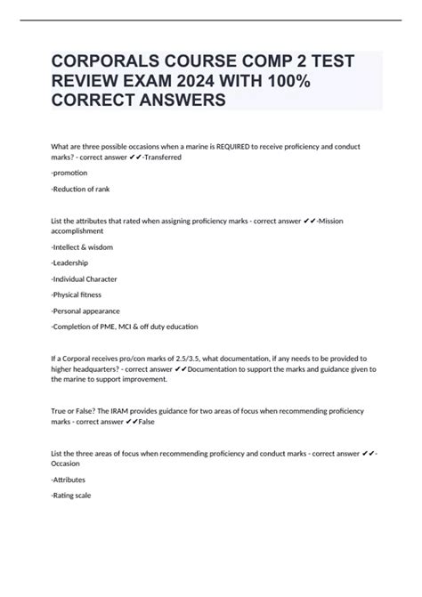 Corporals Course Comp 2 Test Review Exam 2024 With 100 Correct Answers Corporals Course