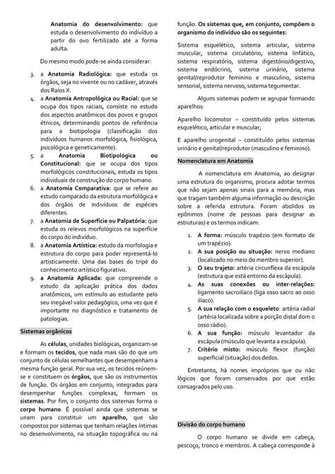 SOLUTION Resumo parte 1 Introdução à Anatomia Humana Studypool