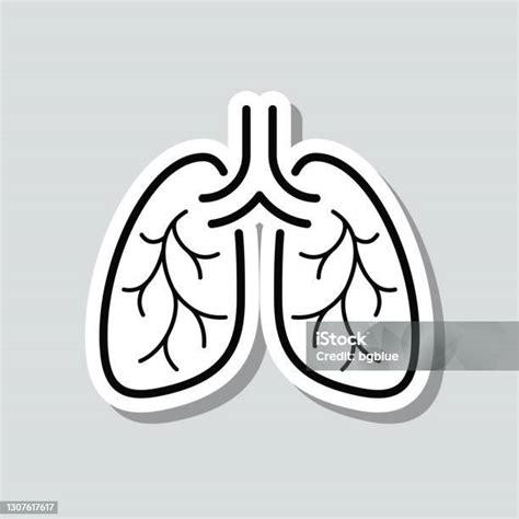 폐 회색 배경에 아이콘 스티커 폐에 대한 스톡 벡터 아트 및 기타 이미지 폐 아이콘 들이마심 Istock
