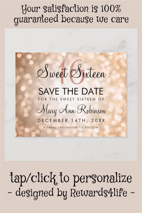 Sweet 16 Save The Date Rose Gold Glitter Lights Announcement Postcard