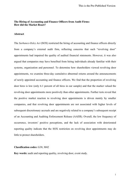 Pdf The Hiring Of Accounting And Finance Officers From Audit Firms